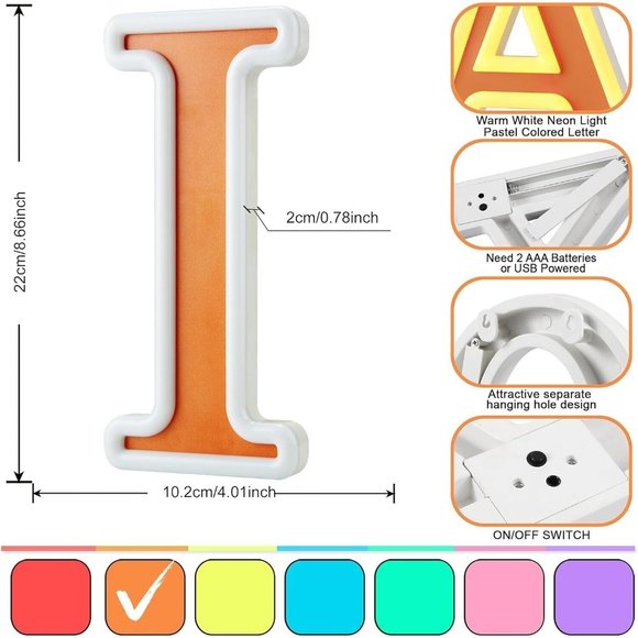 Samapet | Accents | Light Up Letter Macaron Pastel Orange Warm White I ...